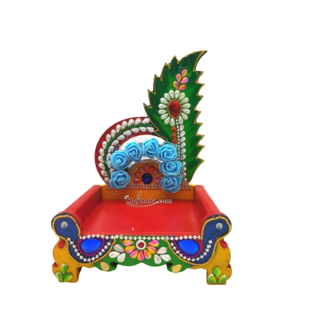 Buy Peacock Long Feather Wooden Singhasan For Laddu Gopal, Kanha Ji ...