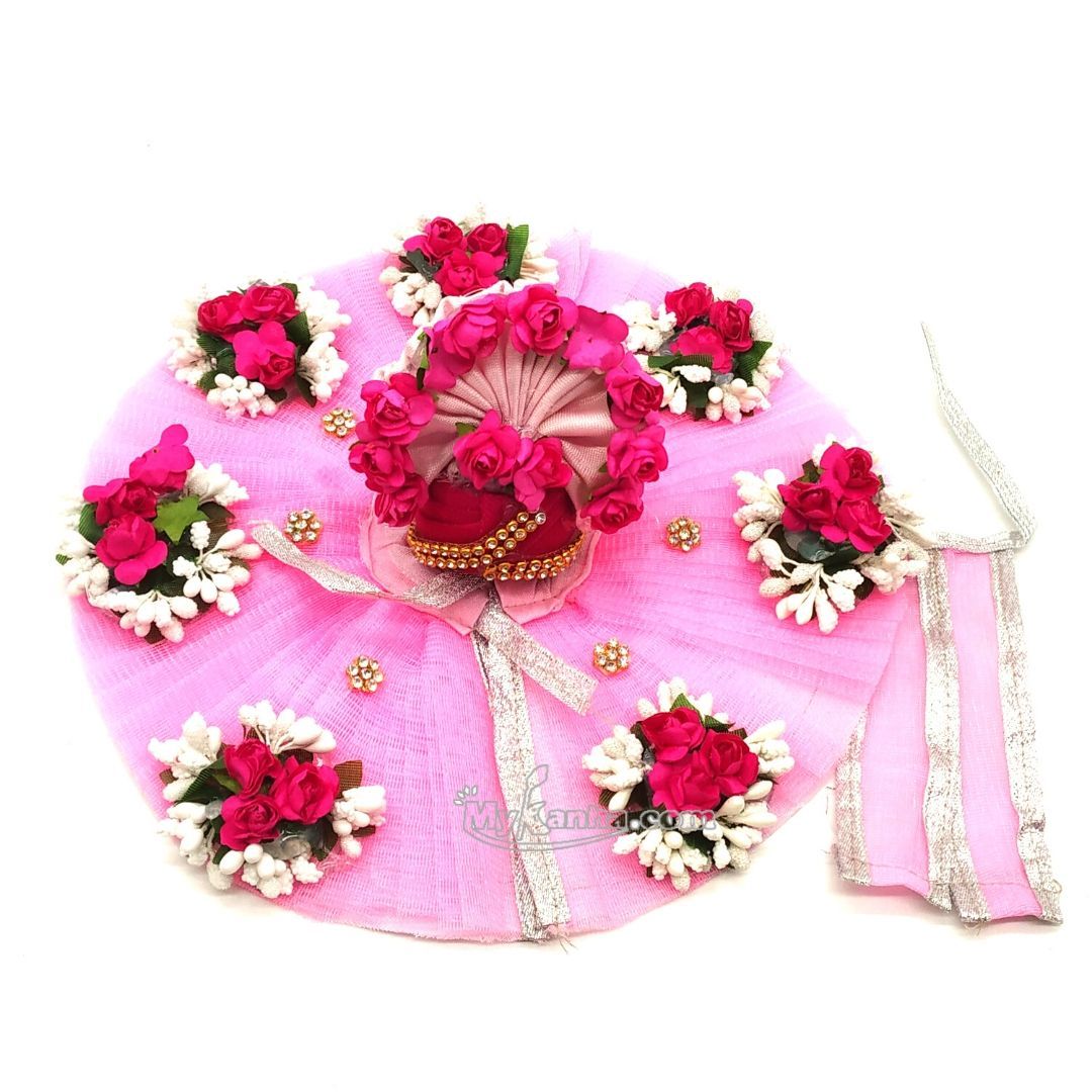 Buy Pink Pollen and Flower Decorated Dress with Mukut For Laddu Gopal ...