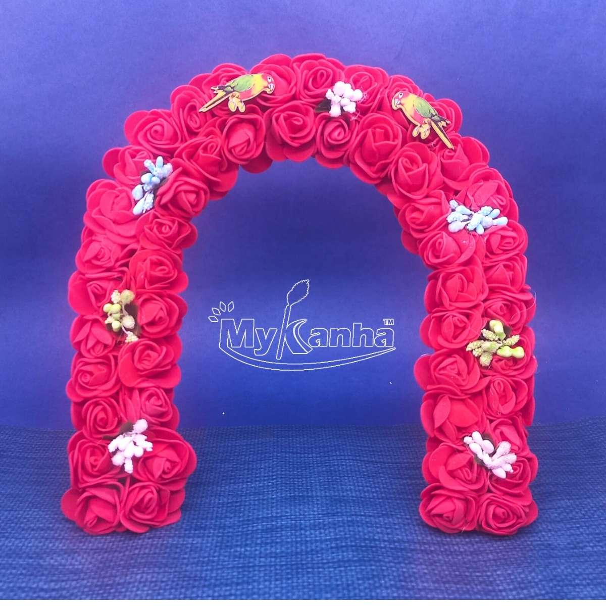 Artificial flower decorated phool bangla for Temple / Janmashtami deco ...